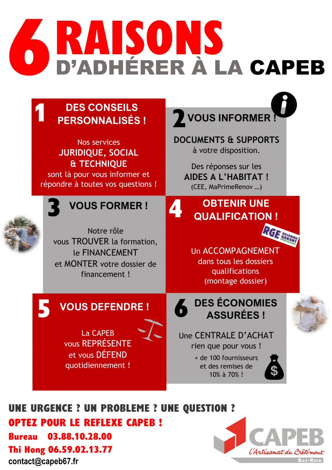 En un clin d'œil, retrouvez les 6 bonnes raisons d'être adhérent à la CAPEB Bas-Rhin ・ CAPEB